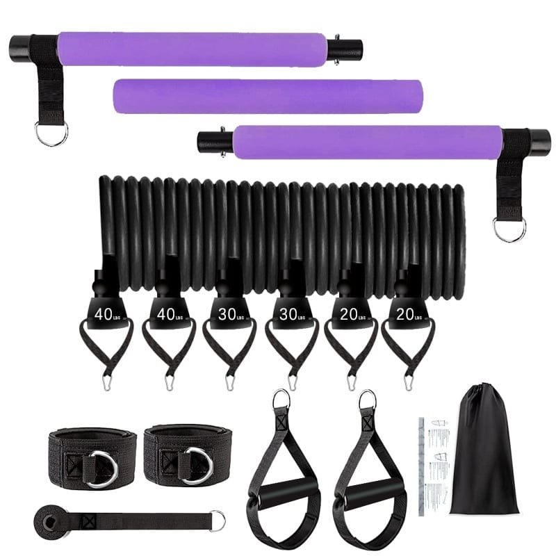 Pilates Bar Kit with Resistance Bands Home Gym Workout Equipment 100LB ...